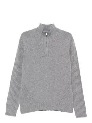Corneliani Ribbed Knit Half-zip Sweater - Grey