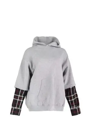 Marni Marni Layered Hoodie With Plaid Sleeves Grey