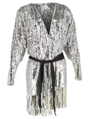 ROTATE BY BIRGER CHRISTENSEN Samantha Sequin Wrap Mini Dress - Silver
