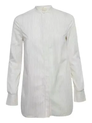 Tory Burch Striped Cotton Mandarin Collar Shirt - White