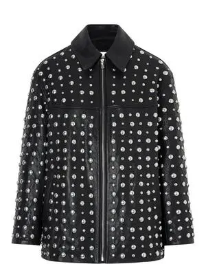 Nour Hammour Embellished Leather Jacket - Black