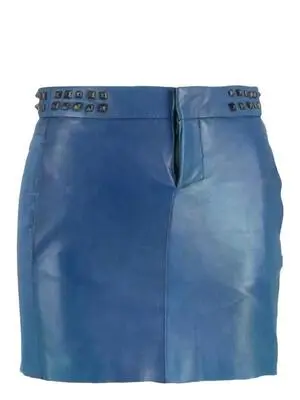 MAJE Maje Blue Leather Studded Mini Pencil Skirt