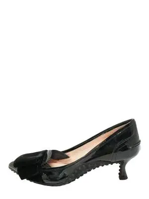TOD'S Velvet Bow Leather Pointed Toe Low Heel Pumps - Black