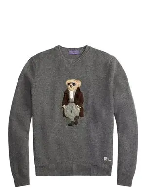 Ralph Lauren Purple Label Cashmere Polo Bear Sweater - Grey