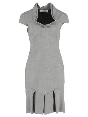 VALENTINO Valentino Garavani Grey Patterned Wool Short-Sleeve Midi Dress