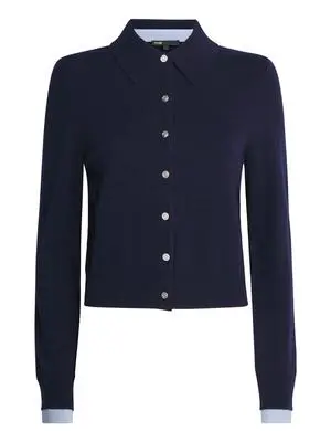 Maje Wool-cashmere Cardigan With Point Collar - Blue
