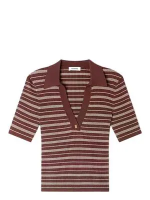 Sandro Striped V-neck Polo Sweater - Brown