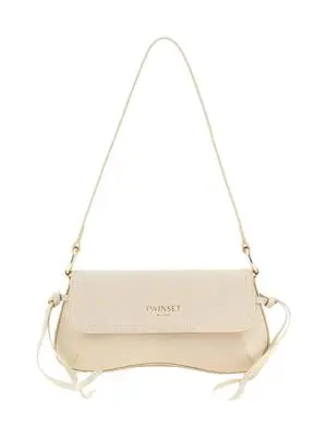 TWINSET Leather Shoulder Bag With Embossed Logo - Neutrals