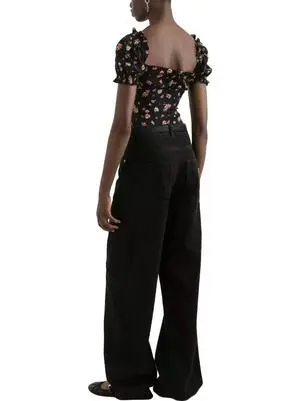 Dolce & Gabbana Floral Puff Sleeve Blouse - Black