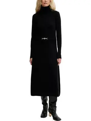FRACOMINA Roll-neck Belted Midi Dress With Long Sleeves - Black