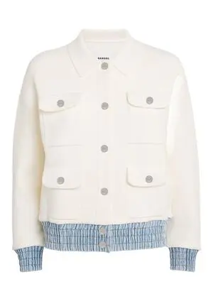 Sandro Bouclé Denim-trim Cardigan Beige