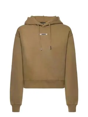 Jacquemus Logo Plaque Cropped Hoodie - Neutrals