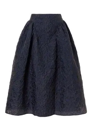 Cecilie Bahnsen Cecilie Bahnsen Fabiola Embroidered Cotton-Blend Cloqué Midi Skirt Blue