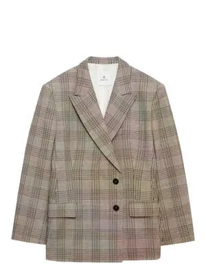 ANINE BING Aretha Plaid Button Blazer - Brown