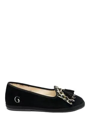 GONDOLINA Olympia Tassel Loafers With Leopard Print Detail - Black