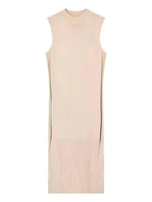 Armani Exchange Ribbed Sleeveless Midi Dress Neutrals