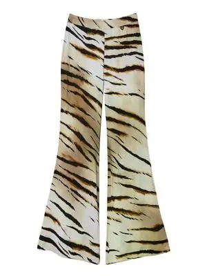 TWINSET TWINSET Animal Print Twill Flared Trousers Neutrals