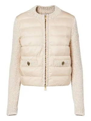 Moncler Down-paneled Boucle-trimmed Zip-up Cardigan - Beige