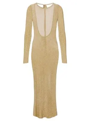 Staud Knitted Maxi Dress With Self-tie Back - Gold