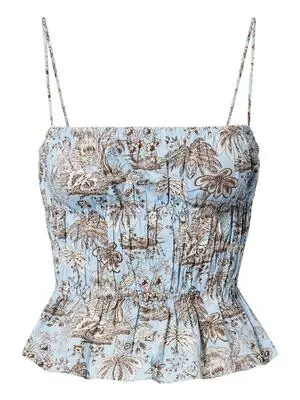 Staud Staud Floral Ruched Cotton Top Blue