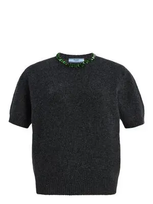 PRADA Prada Embellished Wool-Cashmere Crew Neck Sweater