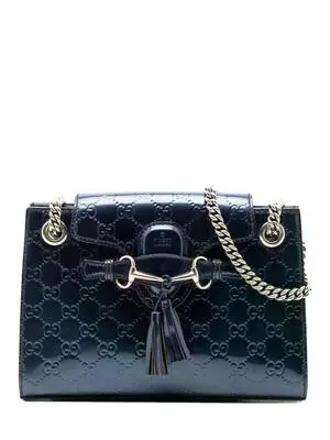 Gucci 2016-2025 Small Ssima Patent Emily Shoulder Bag - Blue