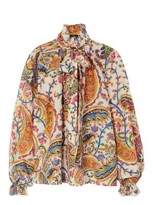 Etro Pussy-bow Paisley-print Cotton And Silk-blend Blouse - Multi
