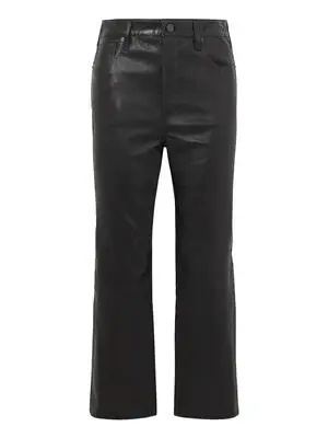FRAME The Reboot Cropped Leather Flared Trousers - Black