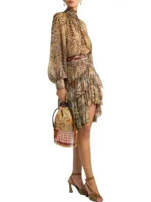 Etro Paisley Animal-print Silk Top - Neutrals