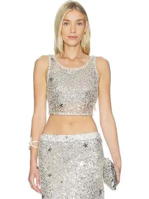 LESLIE AMON Metallic Sequined Crop Top - Grey