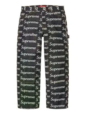 Supreme Logo Jacquard Double Knee Jeans - Blue