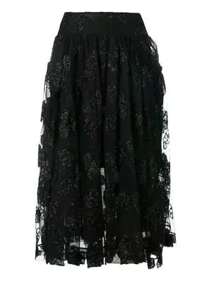 Simone Rocha Jacquard Tulle Midi Skirt - Black