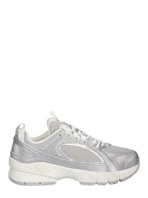 Armani Exchange Metallic Panelled Lace-up Trainers - Silver