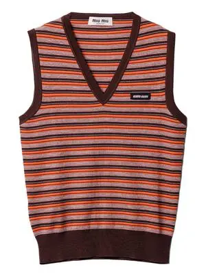 Miu Miu Striped Wool Vest - Orange