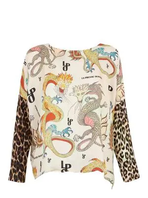 LA PRESTIC OUISTON La Prestic Ouiston "Summertime" Top With Dragon And Leopard Print