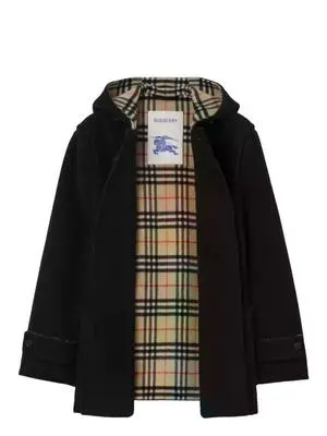 Burberry Check Wool Duffle Coat - Black