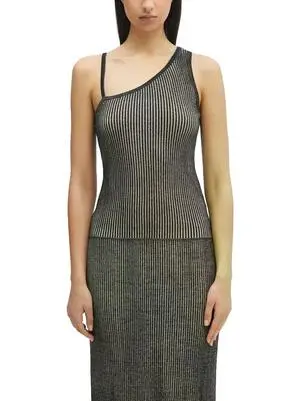 SAMSOE SAMSOE One-shoulder Striped Knit Top - Grey