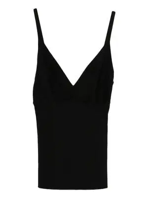 P.a.r.o.s.h Ribbed Knit V-neck Sleeveless Top - Black