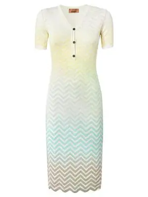 Missoni Chevron Pattern V-neck Midi Dress - White