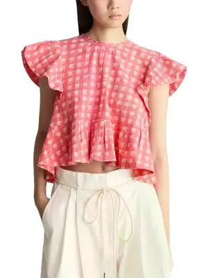 LEE MATHEWS Nina Check Ruffled Blouse - Red