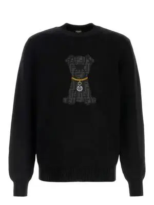 Fendi Dog-motif Wool Sweater - Black