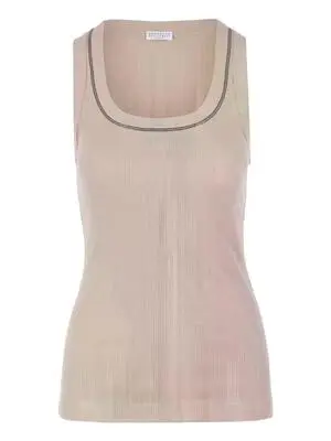 Brunello Cucinelli Brunello Cucinelli Monili Embellished Fine-Ribbed Tank Top Neutrals
