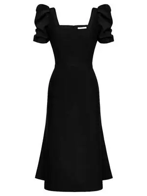 POST MERIDIEM Square-neck Puff Sleeve Midi Dress - Black