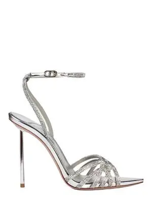 LE SILLA Embellished High Heel Pointed Toe Sandals - Silver