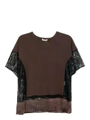 Undercover Crew Neck T-shirt With Fringe Trim - Brown
