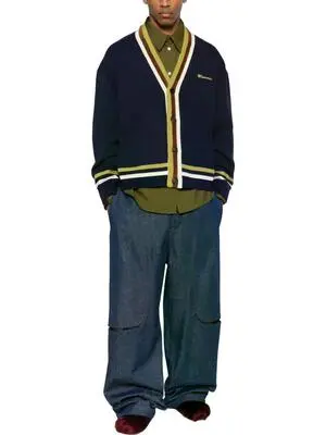 Marni Embroidered Striped Cardigan - Blue