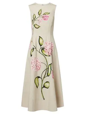 OSCAR DE LA RENTA Porcelain Cotton-blend Poplin Midi Dress