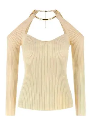 Elisabetta Franchi Jewel-detail Openwork-knit Top - Neutrals