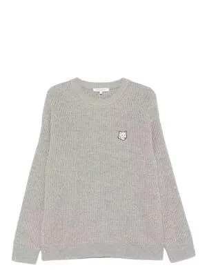 Maison Kitsuné Ribbed Logo-patch Crew Neck Sweater - Grey