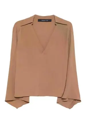 Federica Tosi V-neck Blouse With Polo Collar - Brown